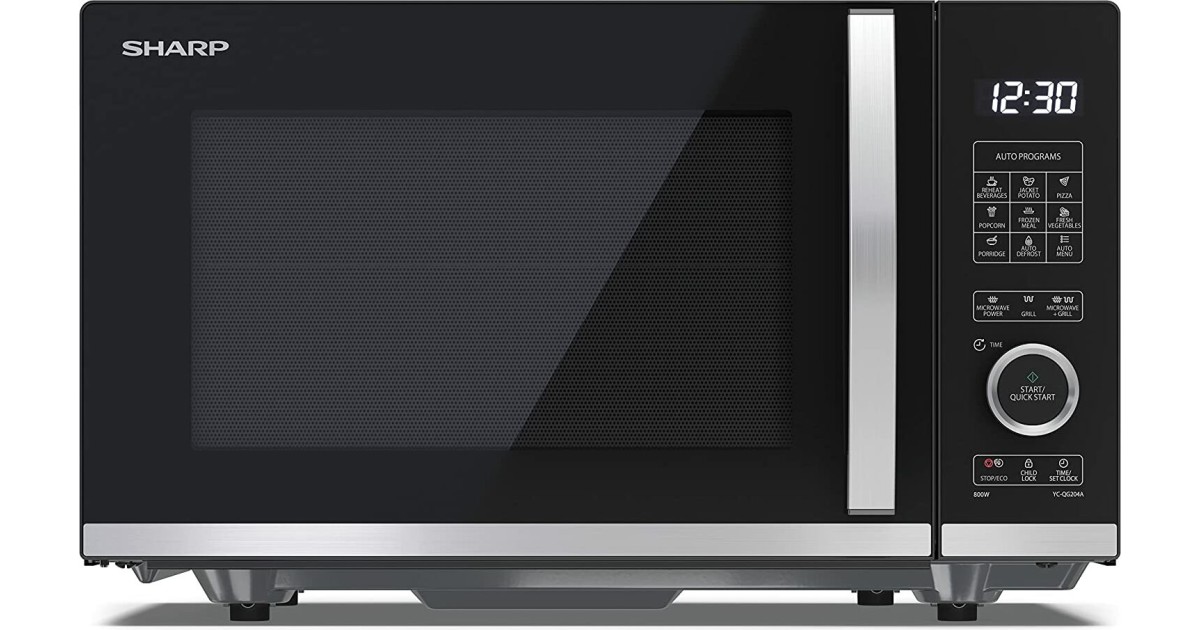 Sharp YC-QG204AE-B: 1,8 gut | Kompakte Mikrowelle mit Grill und Flachbett