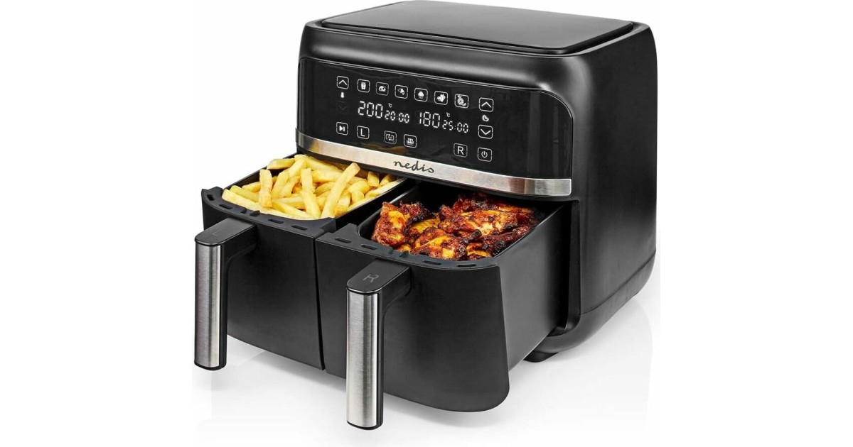 Nedis KAAFD350EBK | Moderne Heißluftfritteuse mit zwei Körben