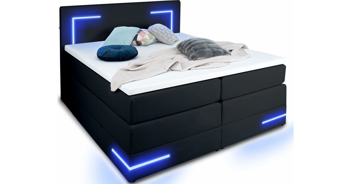 Wonello Lights 2.0 Boxspringbett mit LED-Beleuchtung | Mit farbigem ...