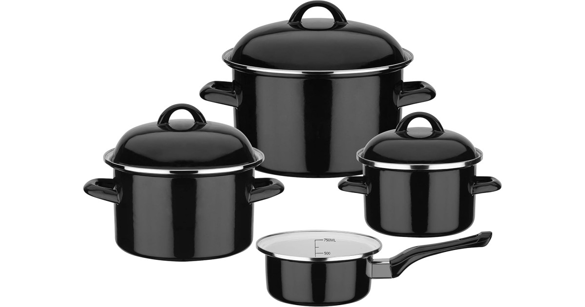 GSW Kochtopf-Set Black & White, 7-teilig | Vielseitiges Kochen mit Stil