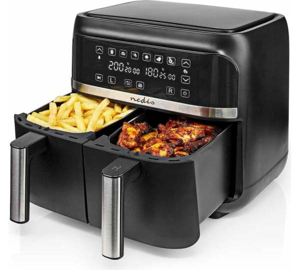 Nedis KAAFD350EBK | Moderne Heißluftfritteuse mit zwei Körben